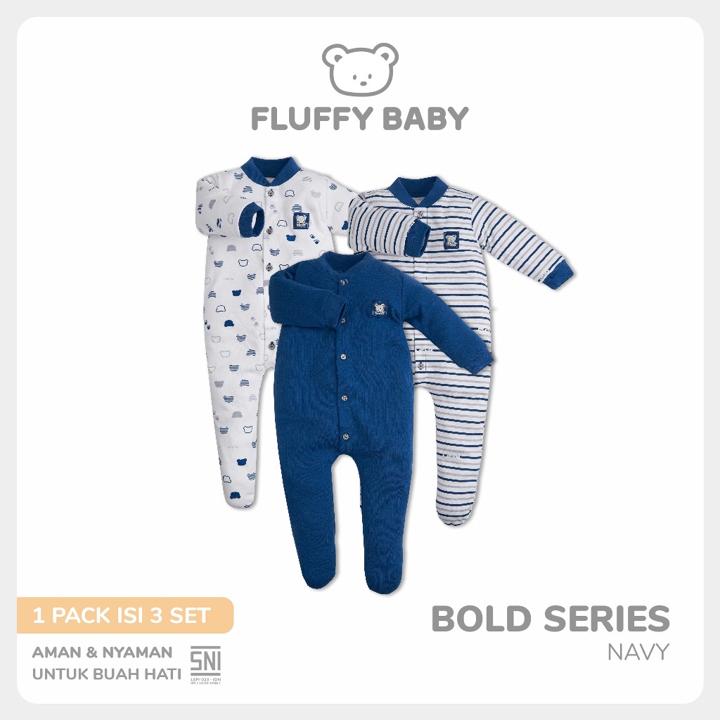 Fluffy BOLD Sleepsuit (Contains 3 Pairs) KDSK NAV SML | Shopee Malaysia