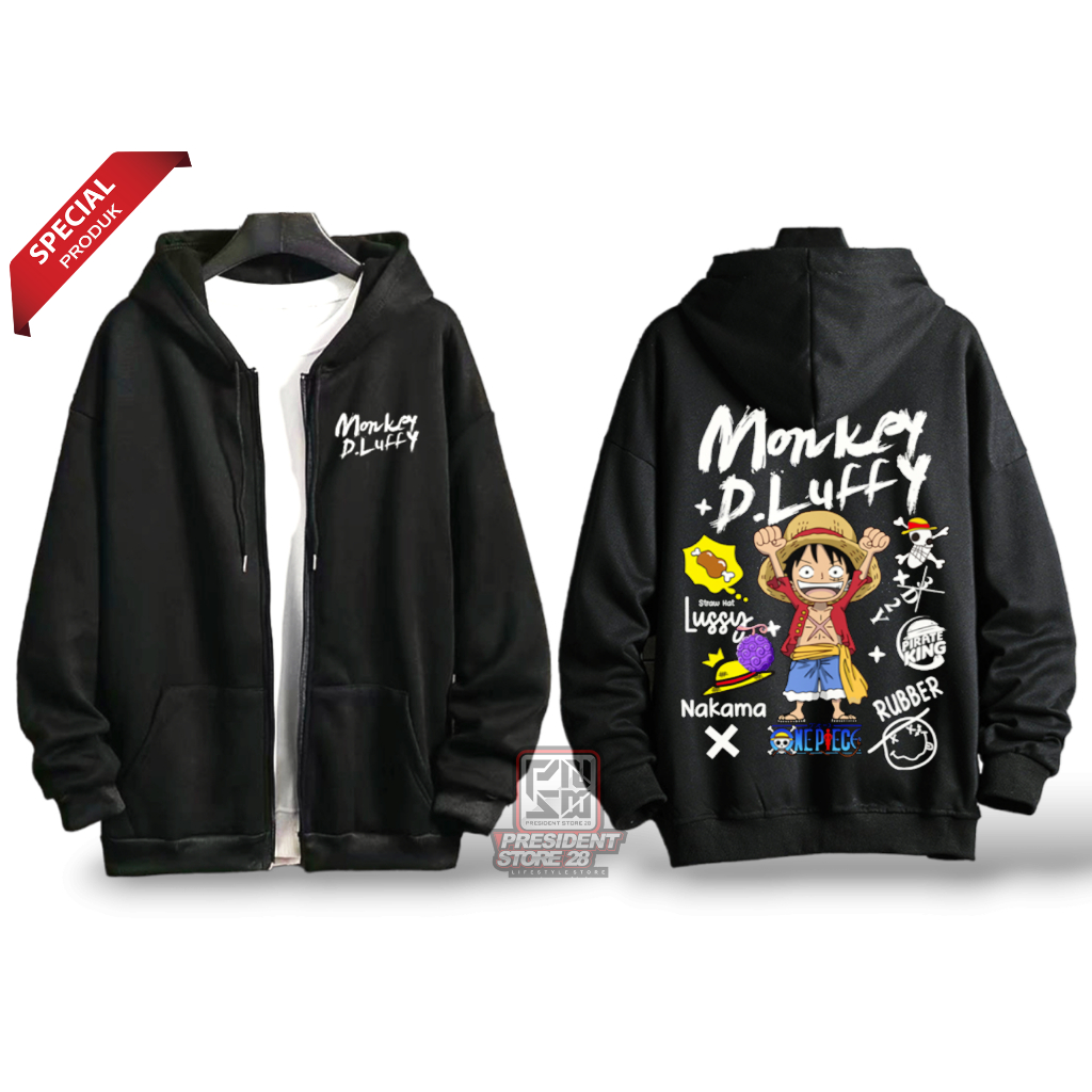 One piece Black Premium Luffy Anime Zipper Hoodie - One piece Anime ...