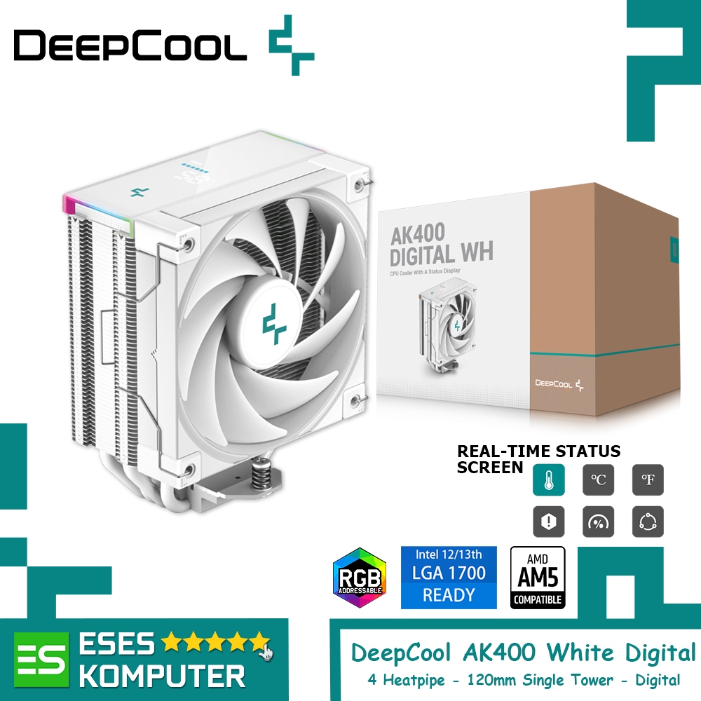 DeepCool AK400 WHITE DIGITAL ARGB | 120MM AIR CPU Cooler HSF Intel/AMD ...