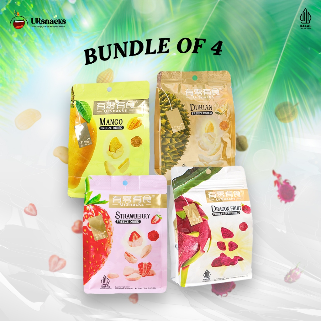 Ursnacks BUNDLING Savings Package 4- FREEZE DRIED DURIAN Healthy Chips 32gr+MANGO 22gr ...