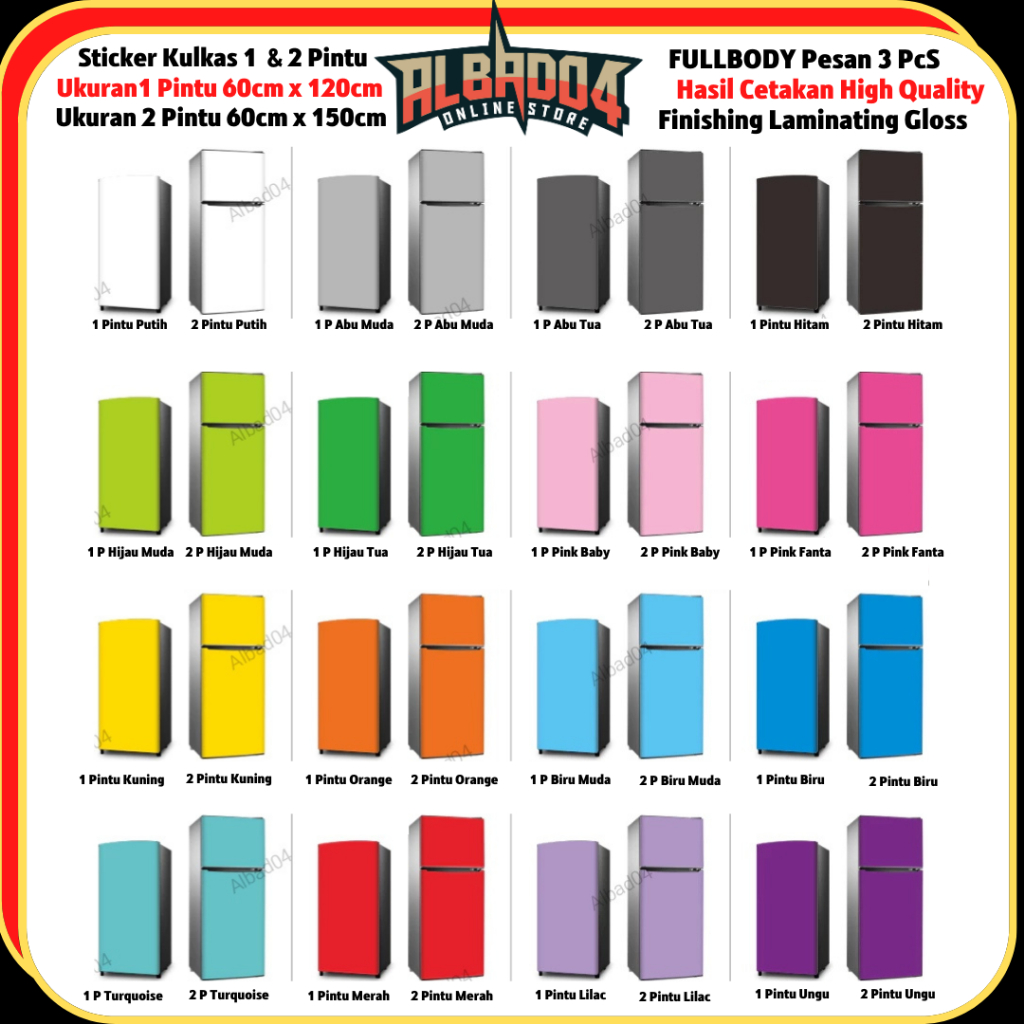 Sticker Refrigerator 1 Door or 2 Door Standard PLAIN COLOR | Shopee ...