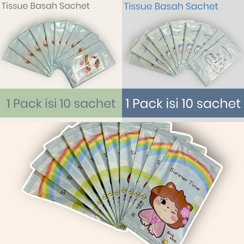 Wet Tissue Sachet individual pack wet tissue cute drawing 1 tissue 1 ...