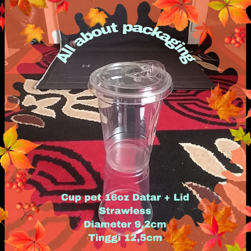 Starindo 16OZ Flat PET CUP+STRAWLESS Lid/16OZ PET Plastic CUP Thick And ...