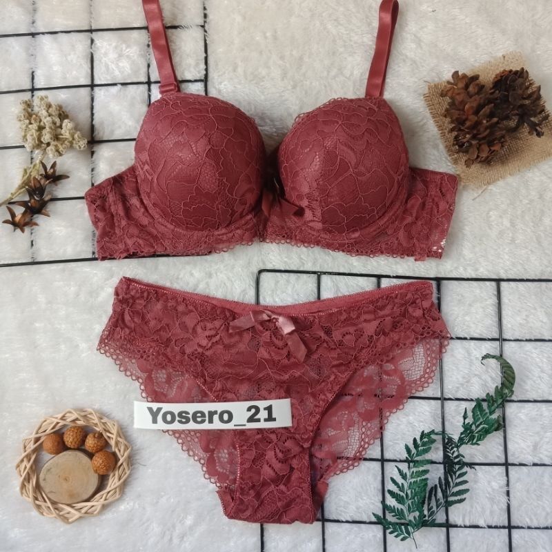 Bra SET bh+cd BRA Panties Women Lace Suit import quality CR22 32-42 cup B | Shopee Malaysia