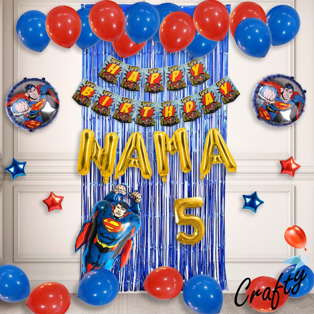 [PACKAGE] Children's Birthday Set BANNER SUPERMAN CURTAIN Balloon ...