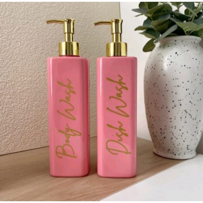 GLOSSY PINK SQUARE REFILL PUMP BOTTLE 500ML PUMP LUXURY GOLD | Shopee ...