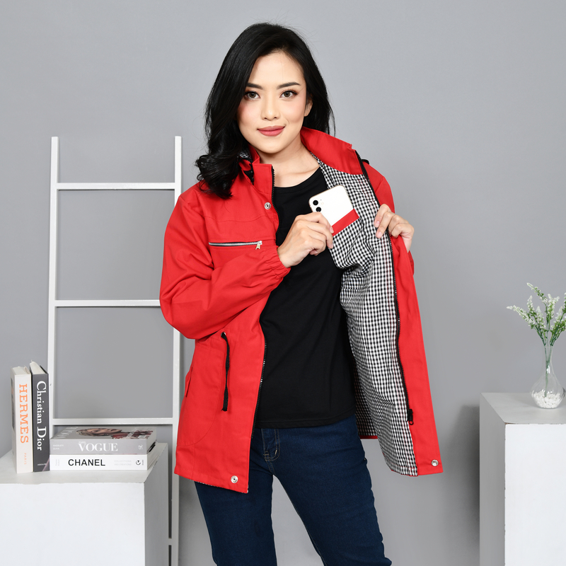 MERAH Jumbo Reversible Korean Style Women's Parka Jacket in Chilli Red ...