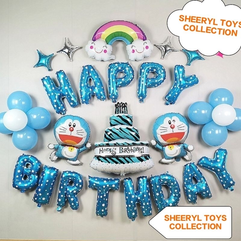 Simple doraemon birthday decoration set package | Shopee Malaysia