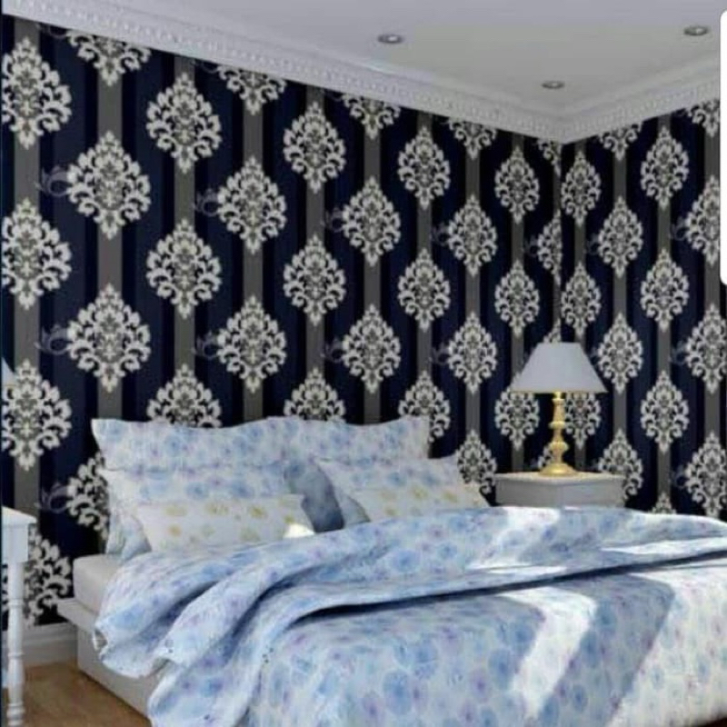 HITAM Wallpaper Wall/WALLPAPER STICKER BATIK MOTIF SILVER Black 45 CM x ...