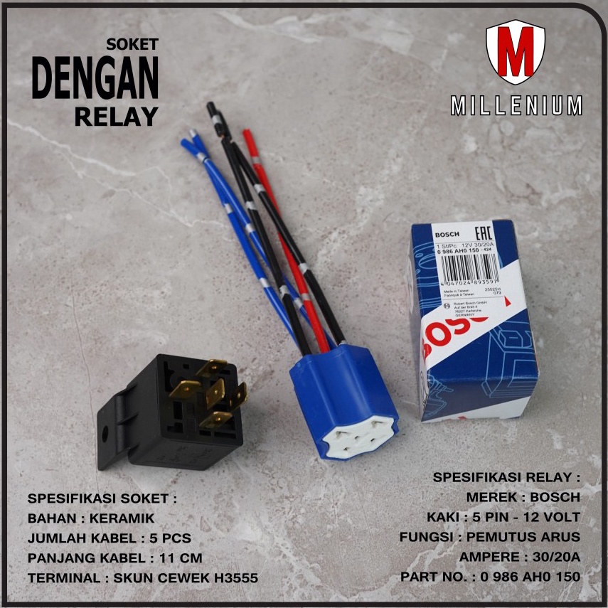 5-wire Ceramic RELAY Socket With RELAY BOSCH MX 5-PIN w. Breaker Feet ...