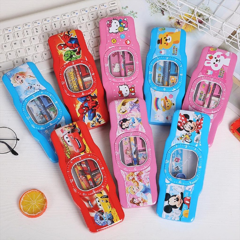(PAP) 817 Pencil Box / clock shaped Pencil Box plus complete Pencil set ...
