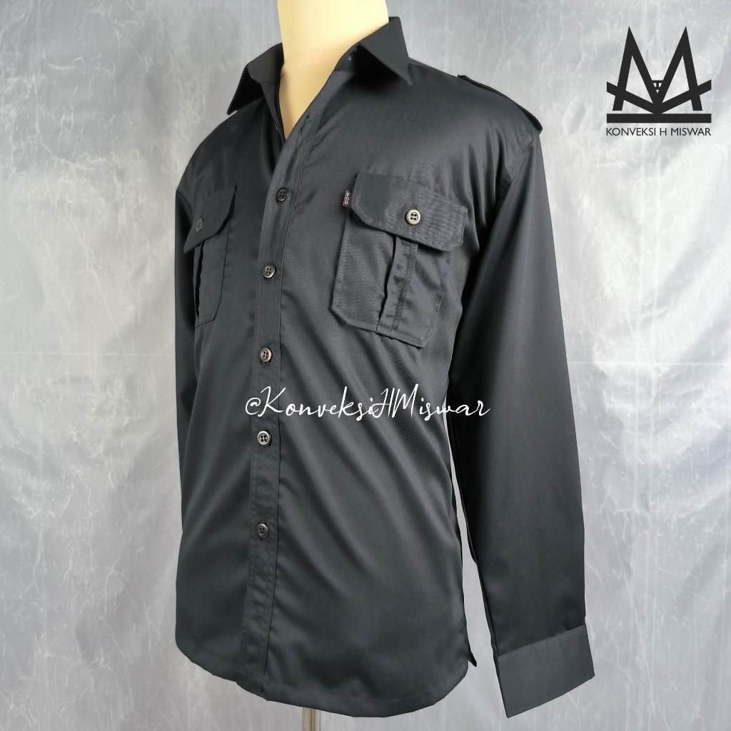 KEMEJA Premium NG Men's Work Uniform - Long Sleeve Black Shirt Top ...