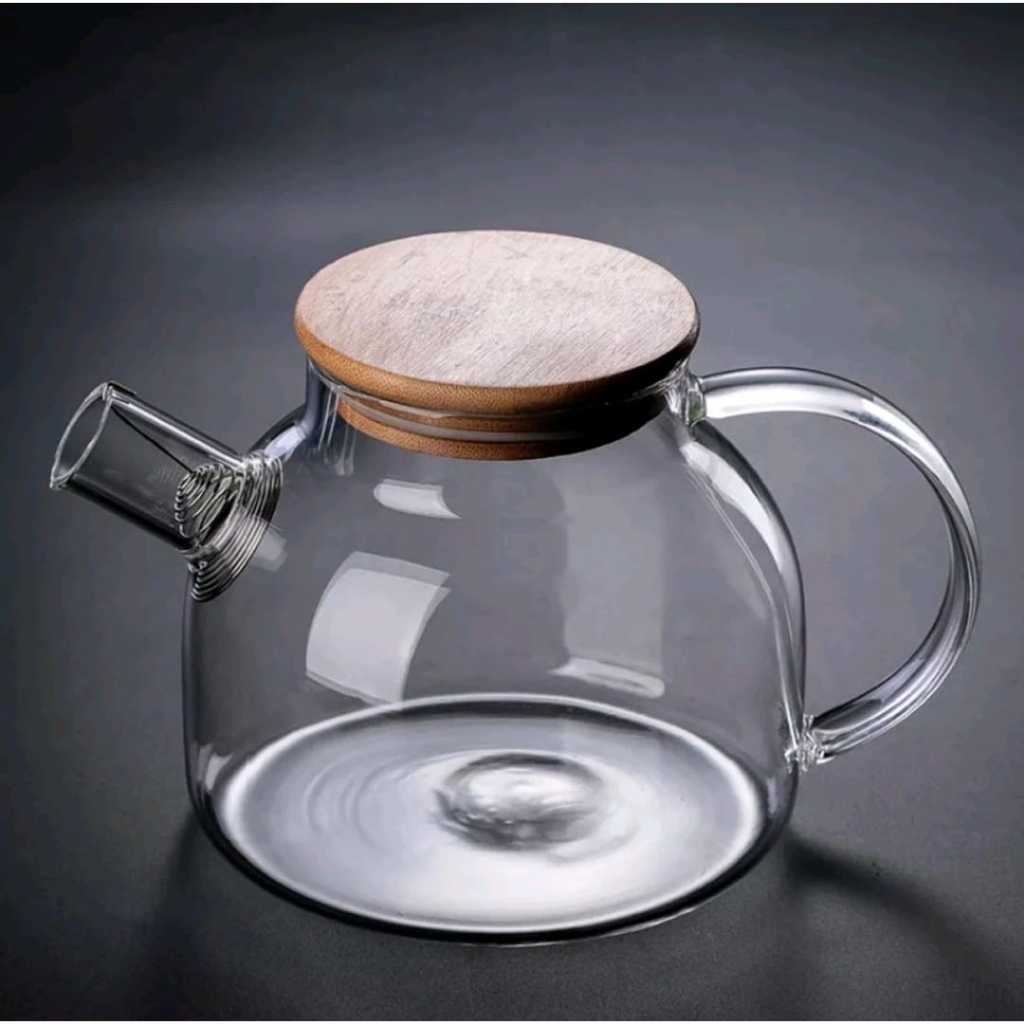 KAYU Teapot Glass Hot Water Teapot With Wooden Lid anti-Heat High ...