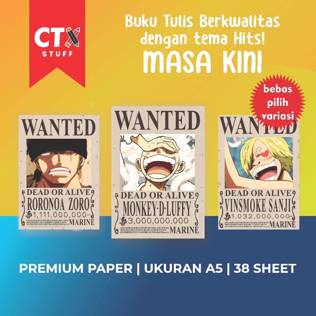 One PIECE BOUNTY Writing Book A5 CUSTOM School Writing Book Cover ...