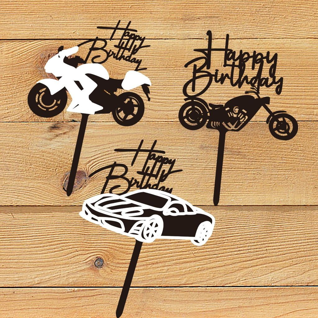 Hbd Acrylic Topper/Motor mlKue Topper/Car Cake Topper/Cake Topper/Cake ...