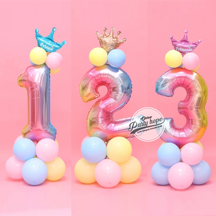 80 cm rainbow number standing balloon / standing crown number balloon ...