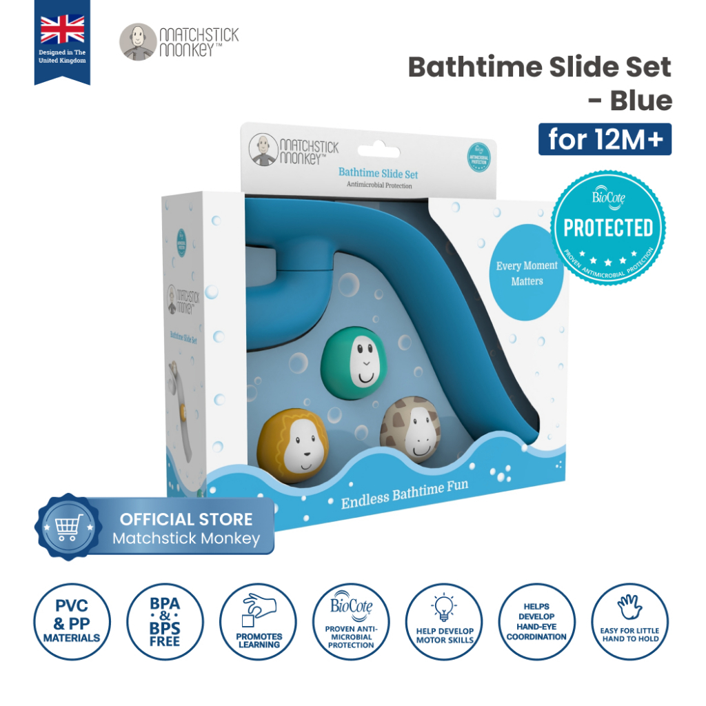 Matchstick Monkey Bathtime Slide Set, Baby Bath Toy With Biocote (BPA Free & Food Grade ...