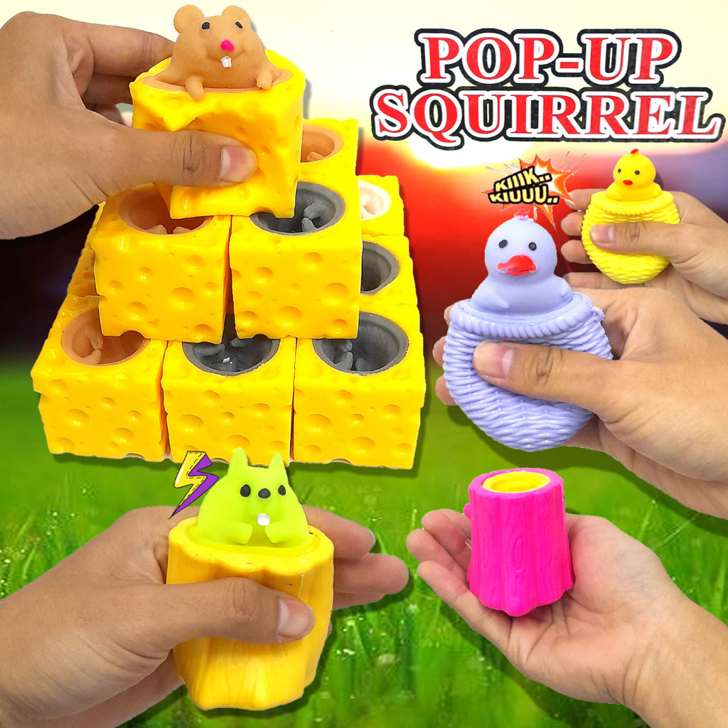 Squishy Squeeze Pop Up Squirrel Toy Silicone Cheese Shape Chicken And ...