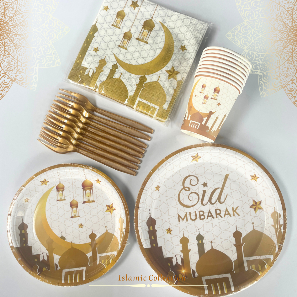 Ic - Paper plates Cups Eid Gold Paper plates Paper Cups Party Supplies ...