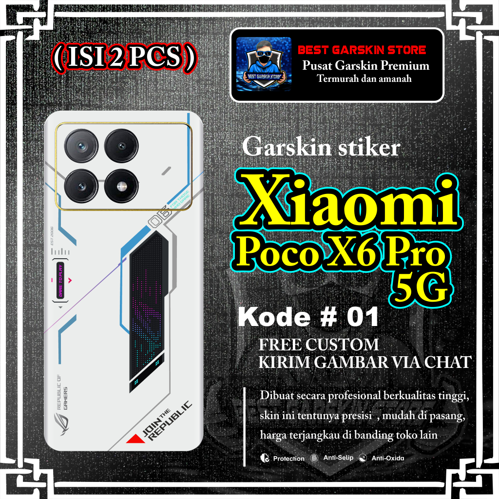 (Contains 2 Pcs) Garskin Sticker Xiaomi Poco X6 Pro 5G Motif 01-05 (You ...