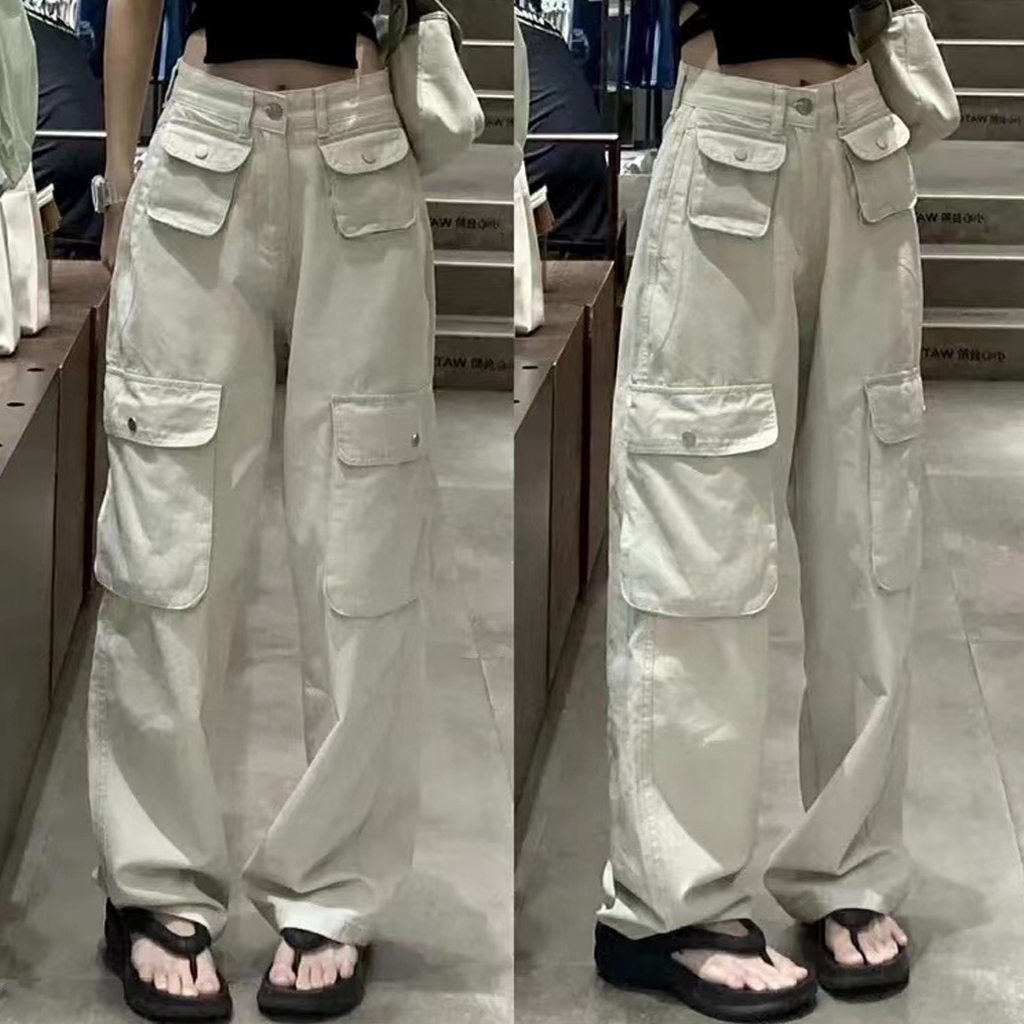 High Waist Jeans Women's Broken white retro American work pants Wide ...