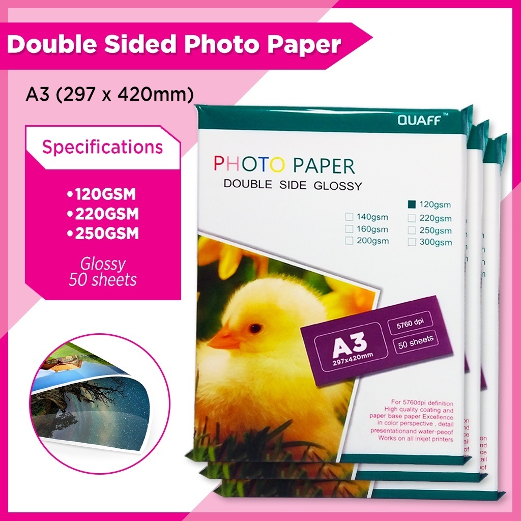 A3 size QUAFF Double Sided Photo Paper (50 sheets per pack) 120GSM ...