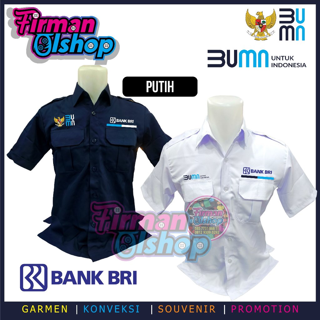 KEMEJA PUTIH Bigsize BUMN bank BRI shirts embroidered BUMN bank BRI ...