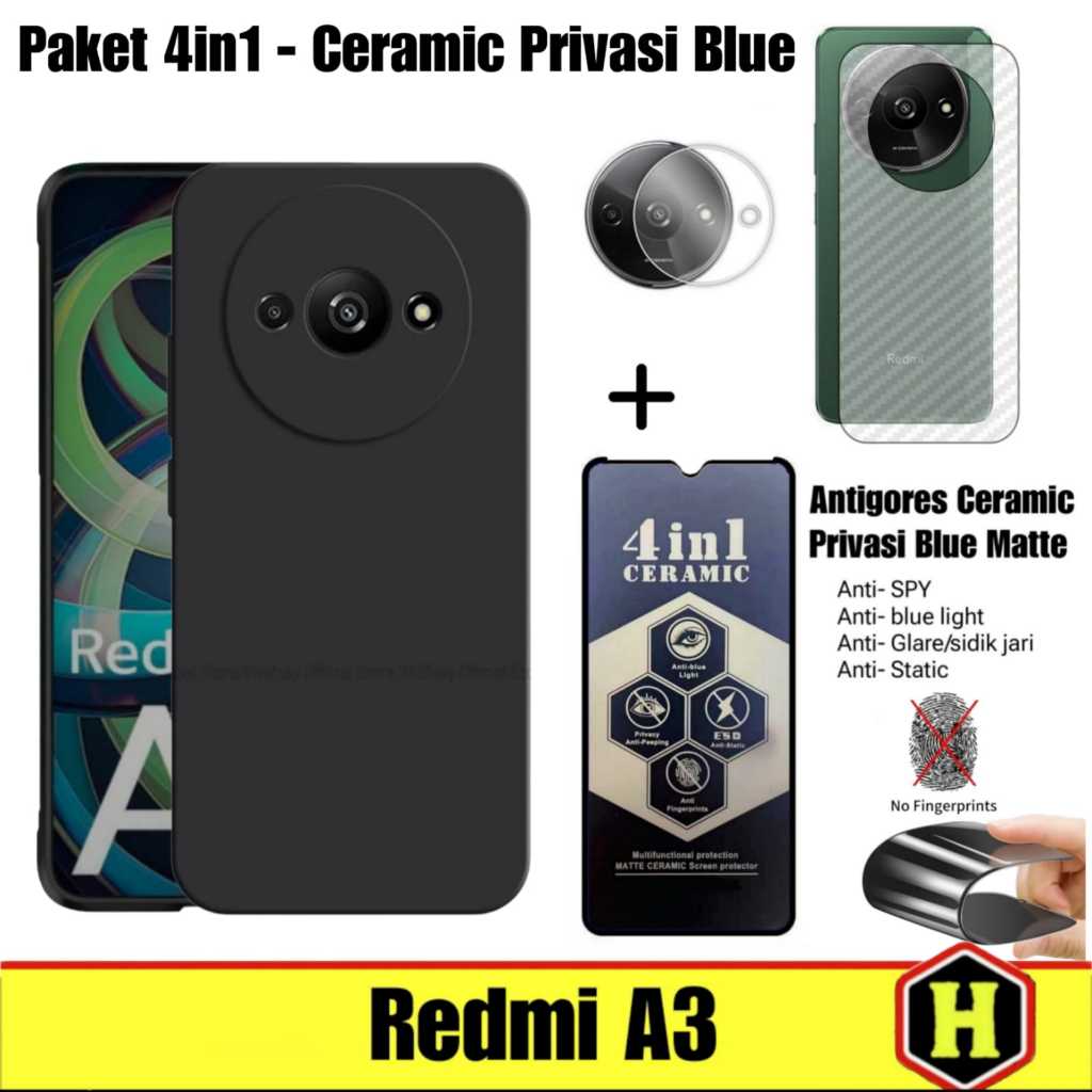 LAYAR New Package 4IN1 Case Black XIAOMI REDMI A3 2024 SoftCase Premium Black Free Tempered ...