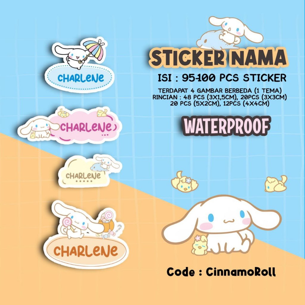 Cinnamoroll / Cinnamon Roll Theme Character Name Label Sticker ...