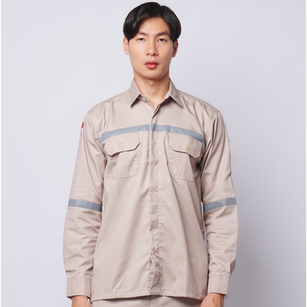KEMEJA Long Sleeve Safety Shirt Project Shirt Cream Cream Color ...