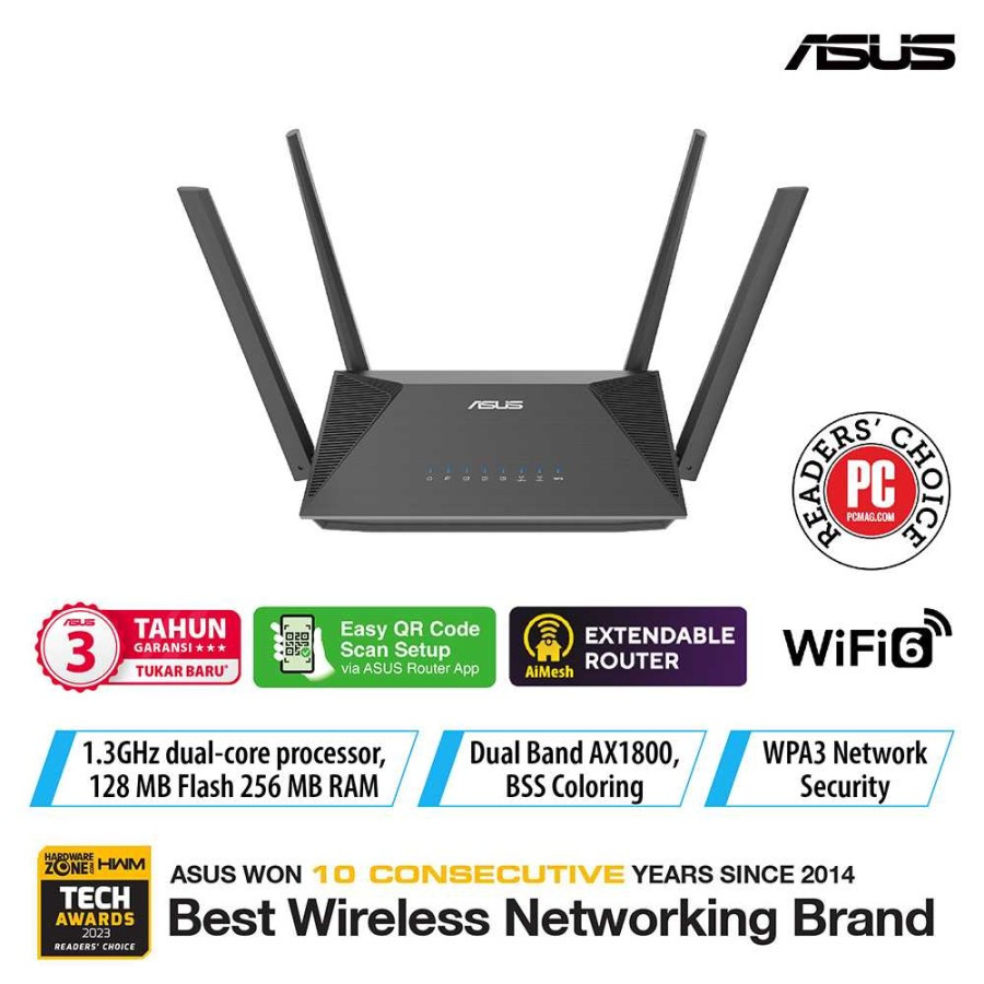 Asus RT-AX52 Dual Band WiFi 6 AX1800 Extendable Router with AiMesh ...