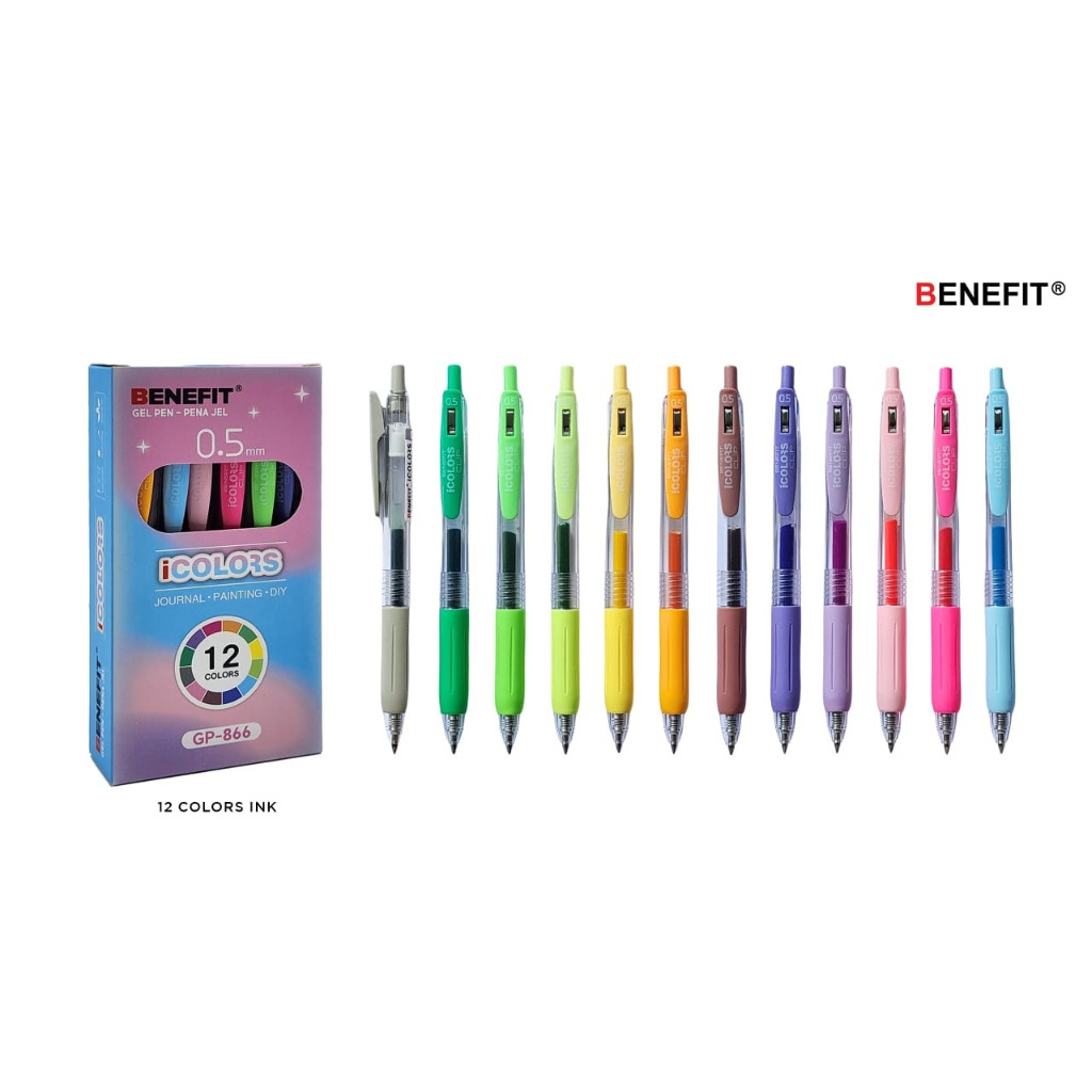 BENEFIT ICOLORS clip GP-866 0.5mm Gel Pen (12 colors) | Shopee Malaysia