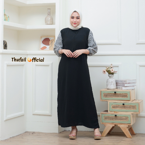 Lisha DRESS GAMIS CRINKLE COMBINATION OF PREMIUM RAYON SALUR BUSUI 7/8 SLEEVES BY THUFAIL ...