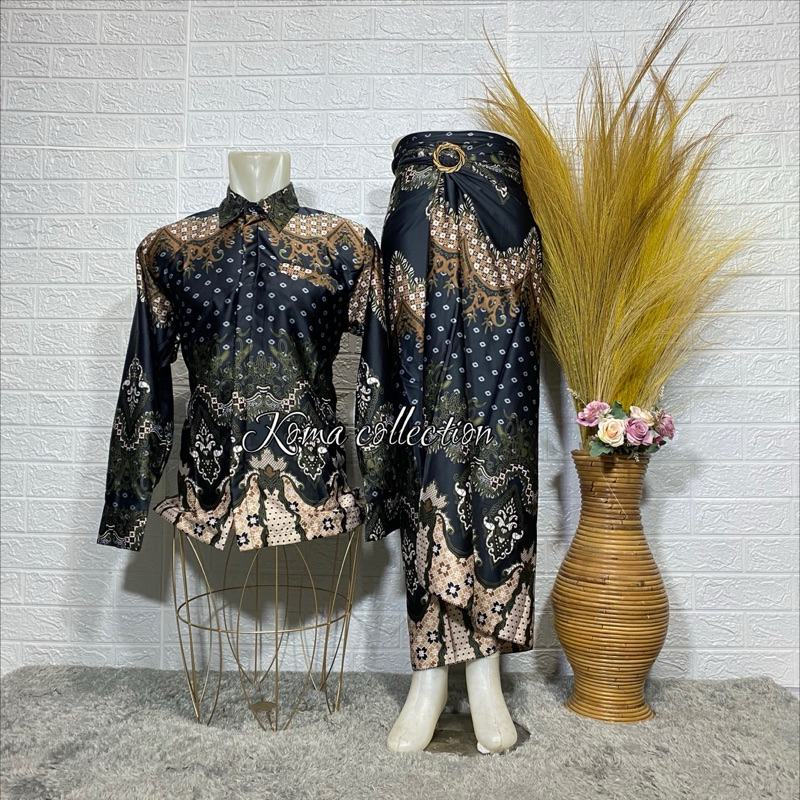 KEMEJA _Couple Shirt Men's Batik Shirt and Wrapped Skirt with Kencana ...