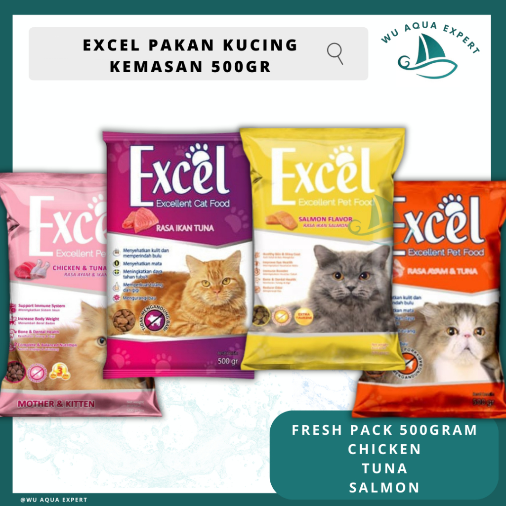 Excel Cat Food 500gram Dry Cat Feed Dry Food Japfa Fish Shape tuna Cat ...