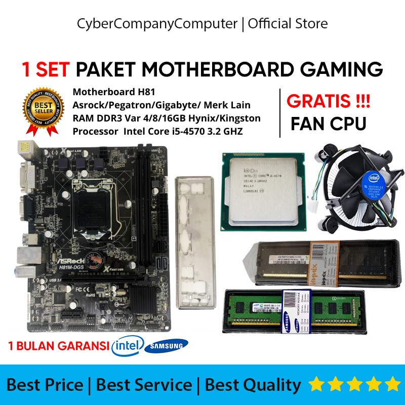Mobo LGA 1150 Package - Motherboard H81 LGA 1150 Asrock & Processor Intel i5 4570 / Free Fan CPU ...