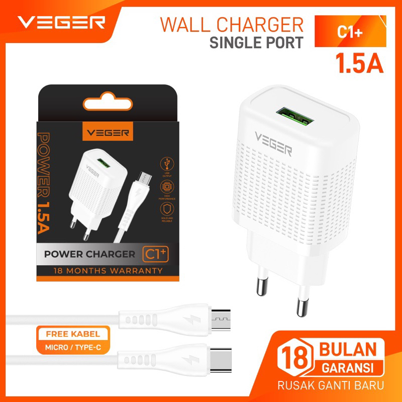 Original VEGER C1+ Charger MICRO & TYPE C 1.5A Cable Safe & Stable ...