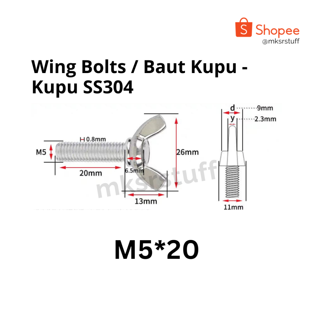 (4pcs) M5*20mm - Butterfly Bolts / Wing Bolts / Butterfly Stainless ...