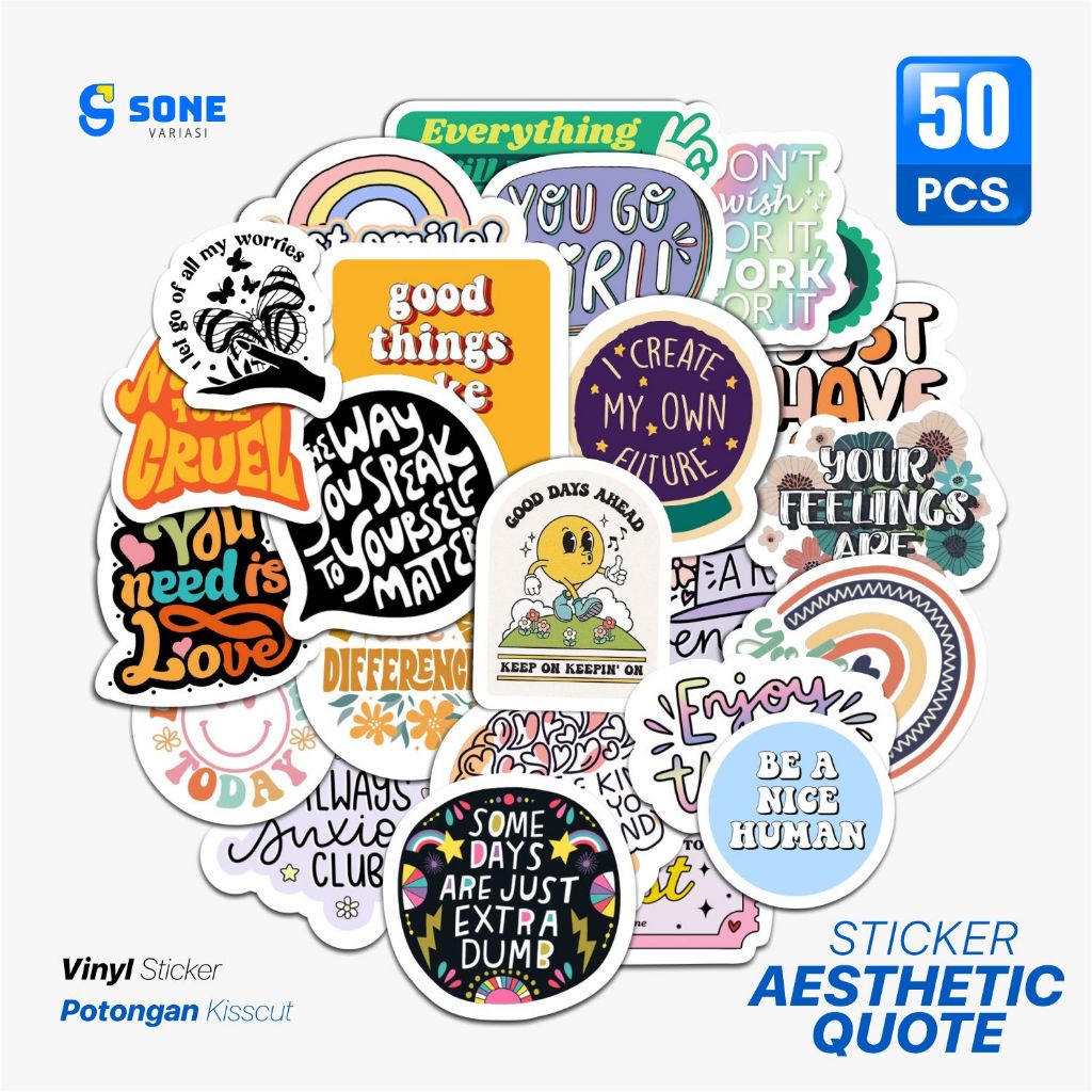 [50 Pcs] Sticker Pack QUOTES Aesthetic Thumblr Cute Vinyl Waterproof ...