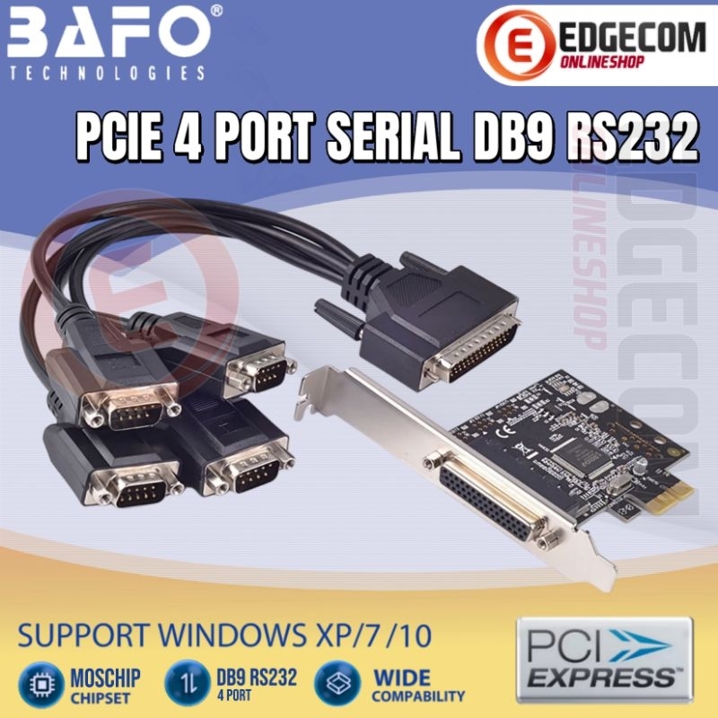 Bafo PCI Express Serial RS232 4 Port PCIe COM DB9 Multi-Port Expansion ...