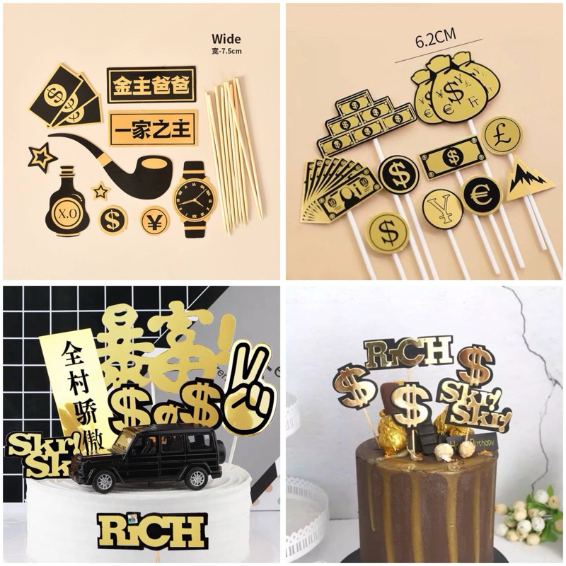 CAKE TOPPER SET THEME GOLD DOLLAR RICH FATHERS DAY/CA BIRTHDAY ...