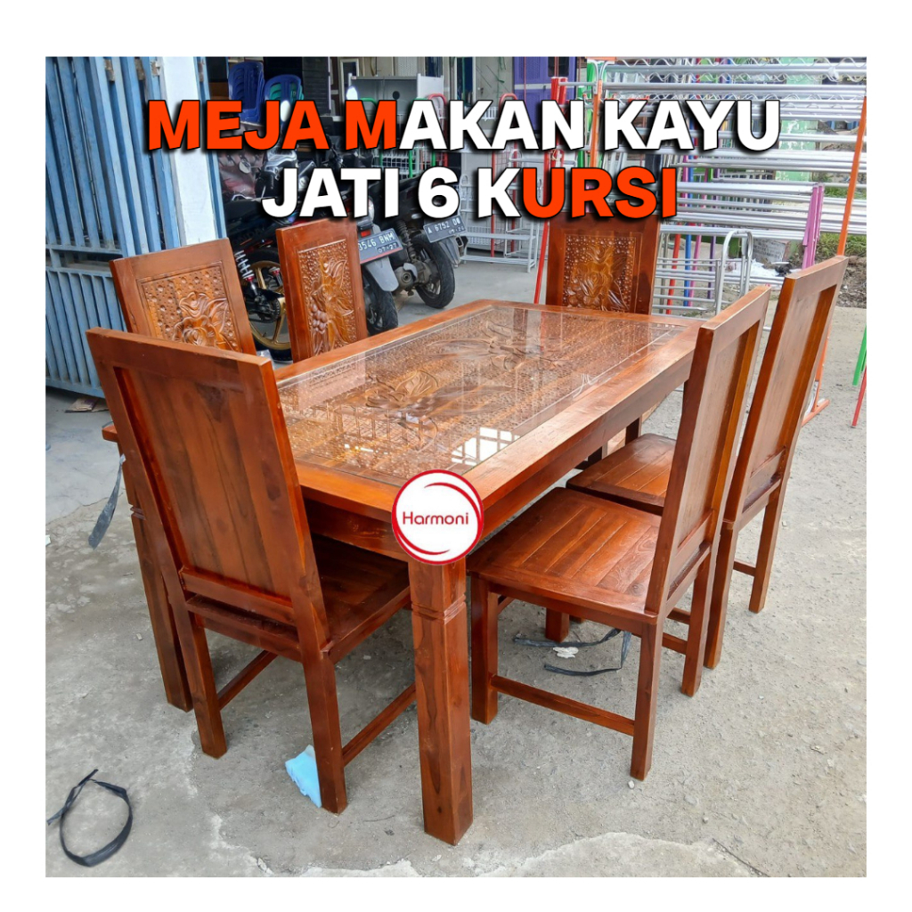 KAYU Wooden Dining Table 6-seat Glass Dining Table Teak Wood 6-seat ...
