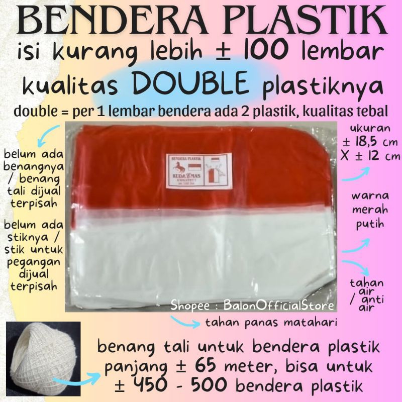 MERAH MAWAR Dirgahayu Red and White Plastic Flag size ± 18,5 cm × 12 cm ...
