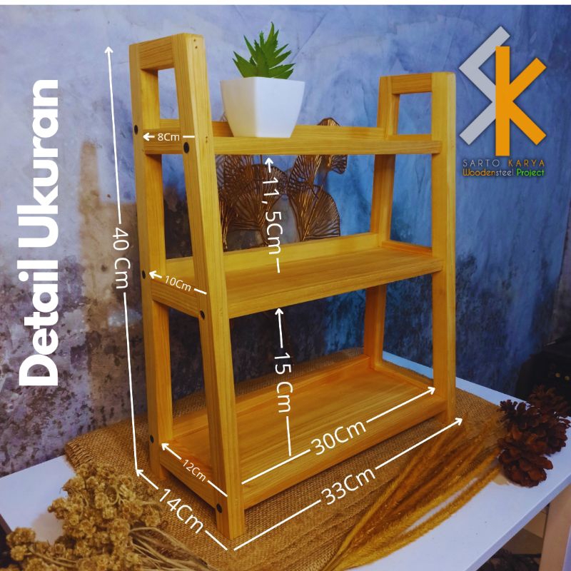 KAYU Aesthetic Kitchen Shelf 3 Layers Full Pine Wood Oven, Skincare ...