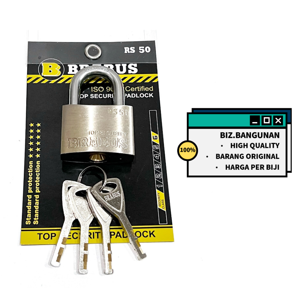 Brabus RS Short Neck Padlock 50MM - Brass Gate Padlock ISO 9002 ...