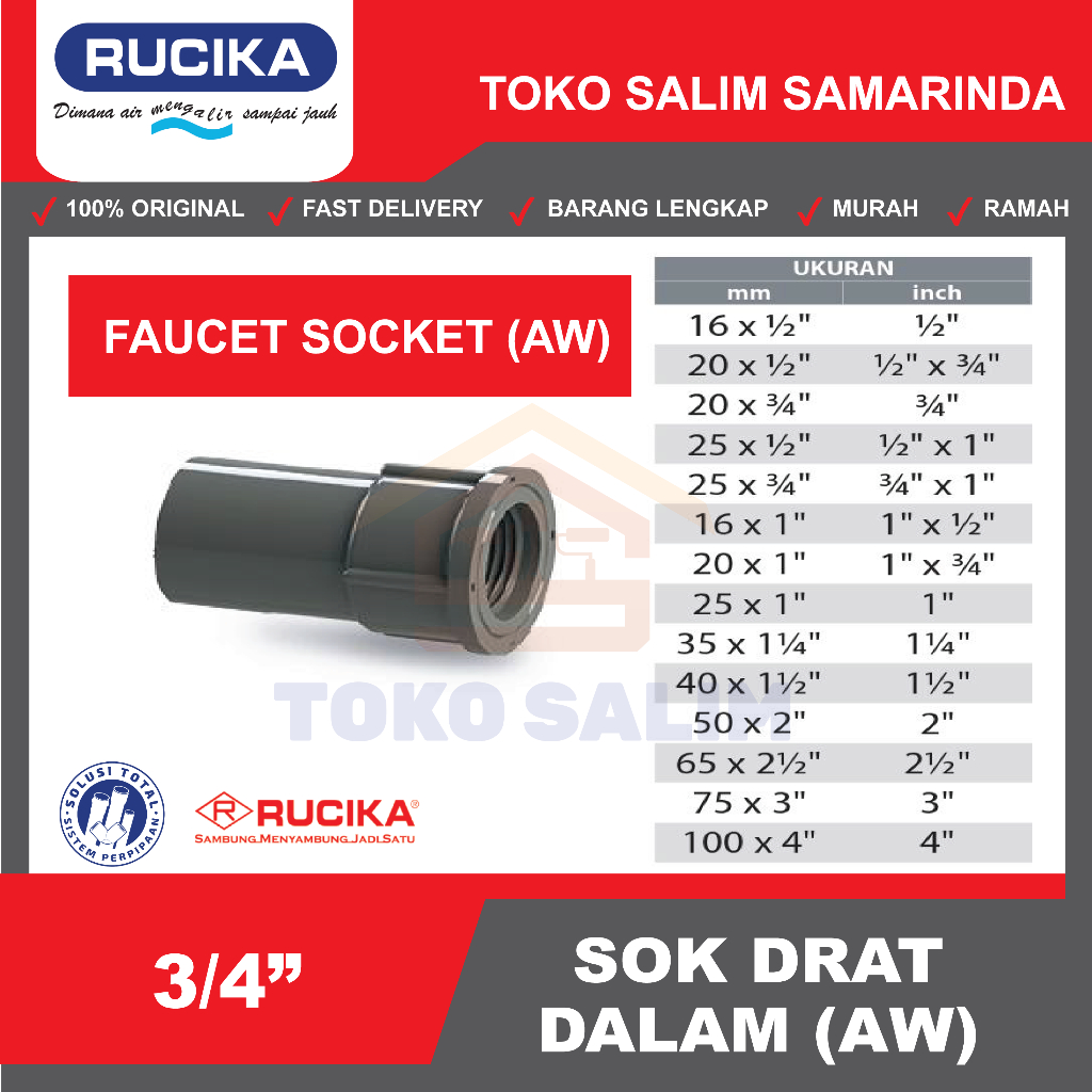 Deep Thread Socket /Faucet Socket RUCIKA 3/4'' AW JIS RUCIKA | Shopee ...