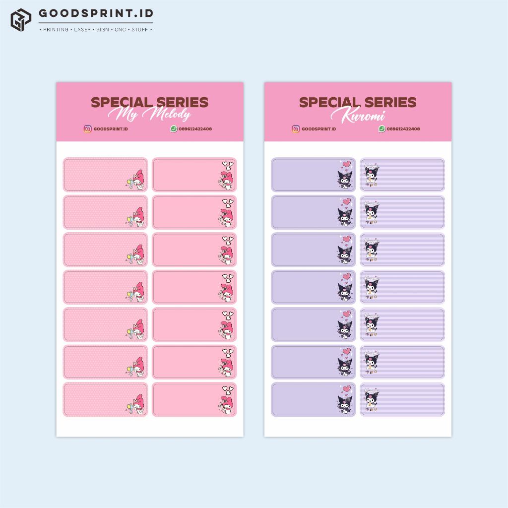 Sanrio My Melody Special WATERPOOF Name LABEL | Kuromi Custom Name ...