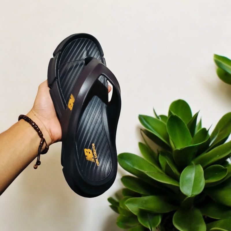 HITAM Newest NB NEW BALANCE BLACK GOLD Flip Flops ORIGINAL INDO RUBBER ...