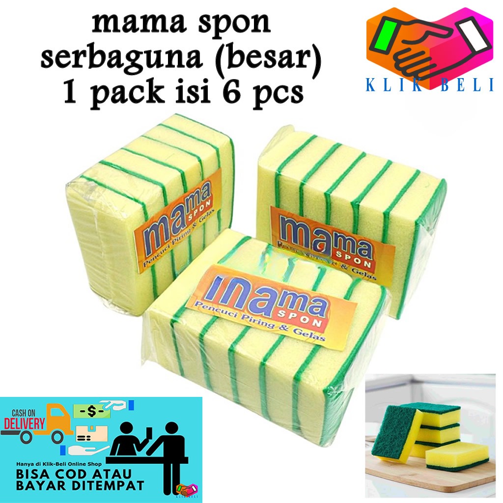 HIJAU (1 PACK CONTAINS 6 PCS) Mama LARGE Dishwashing Sponge 2-Sided ...