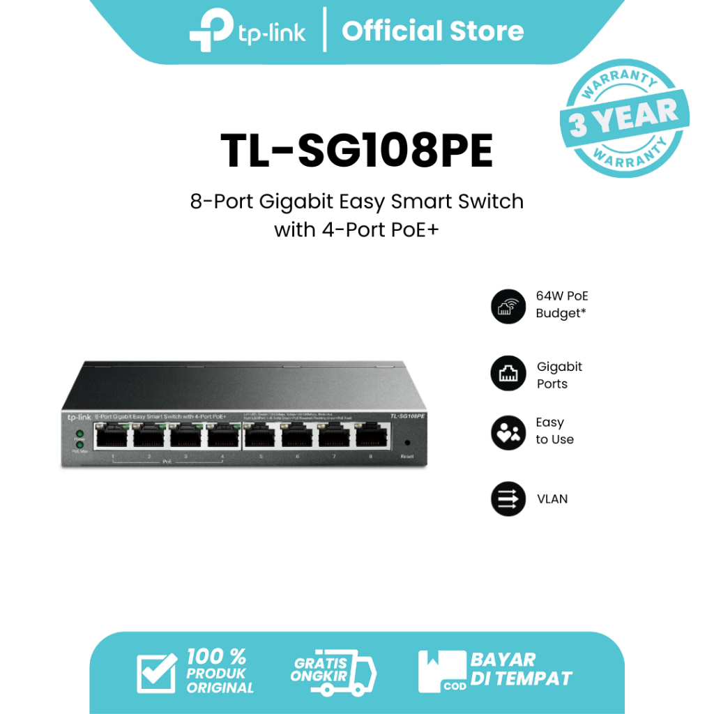 Tp-link TL-SG108PE 8 Port Gigabit PoE Switch Easy Smart Manageded 4 ...